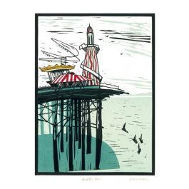 Brighton Pier Linocut by Colin Moore